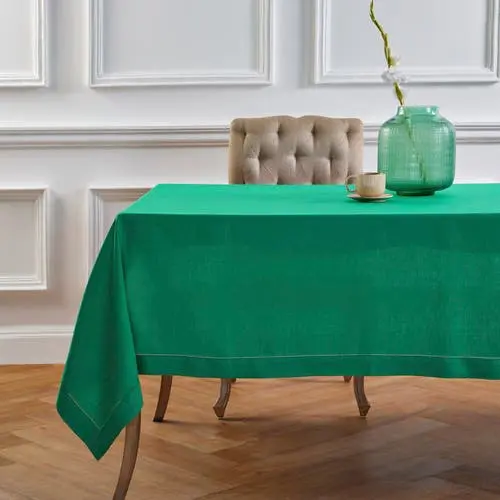 SOLINO HOME Linen Tableclothclassic Hemstitch - Emerald