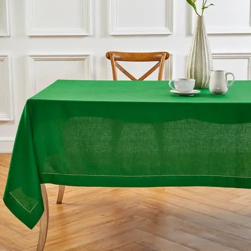 SOLINO HOME Linen Tableclothclassic Hemstitch - Garden Green