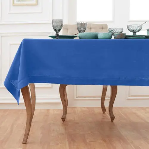 SOLINO HOME Linen Tableclothclassic Hemstitch - Royal Blue