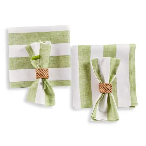 SOLINO HOME Linen Dinner Napkinscabana Stripe - Green And White