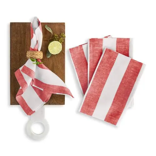 SOLINO HOME Linen Dinner Napkinscabana Stripe - Red And White