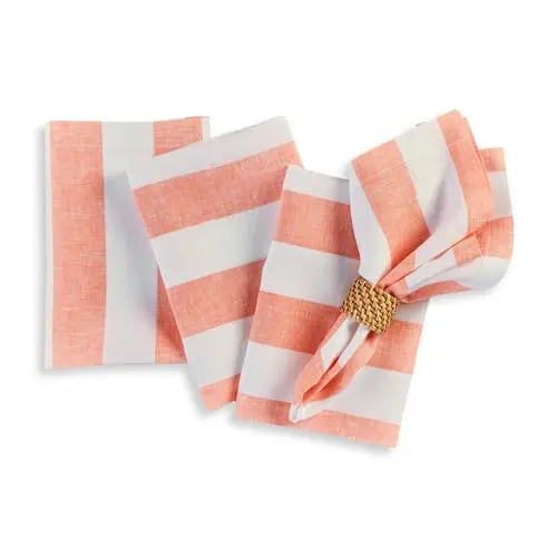SOLINO HOME Linen Dinner Napkinscabana Stripe - Salmon And White