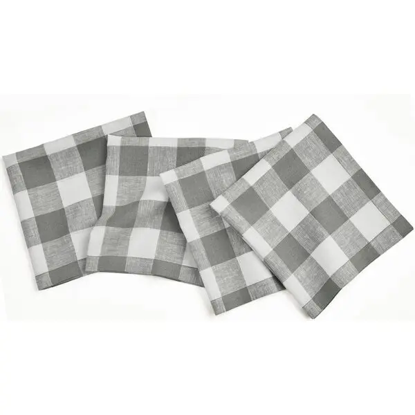 SOLINO HOME Linen Dinner Napkinsbuffalo Check - Grey And White
