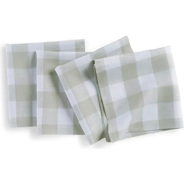 SOLINO HOME Linen Dinner Napkinsbuffalo Check - Sage And White
