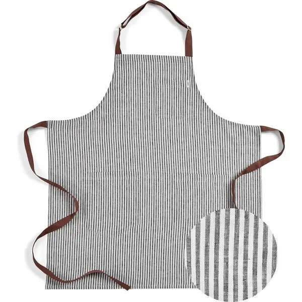 SOLINO HOME Linen Bib Apron - Black And White/brown