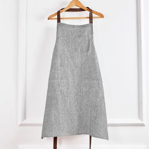 SOLINO HOME Linen Bib Apron - Black And White/brown
