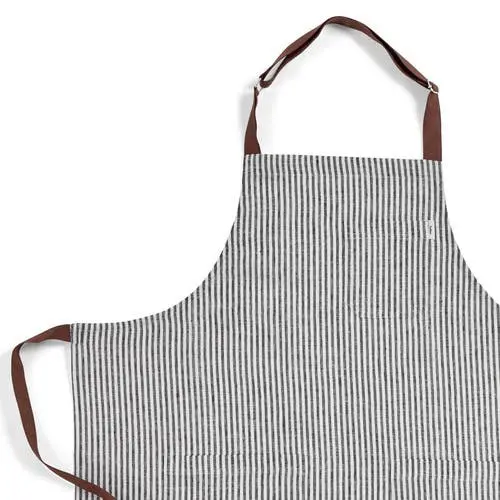 SOLINO HOME Linen Bib Apron - Black And White/brown
