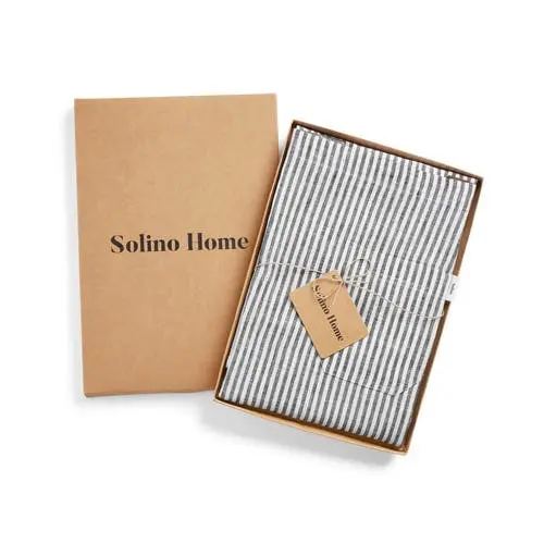 SOLINO HOME Linen Bib Apron - Black And White/brown