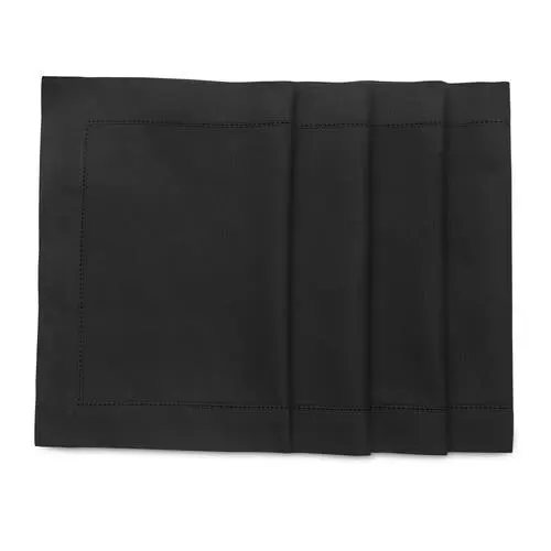 SOLINO HOME Cotton Linen Hemstitch Placemats - Black
