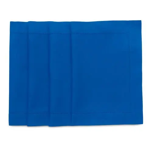 Solino Home Cotton Hemstitch Placemats Set Of 4, 14 X 19 Inch For Dining Table - Blue