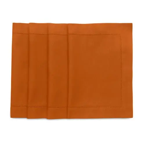 Solino Home Cotton Hemstitch Placemats Set Of 4, 14 X 19 Inch For Dining Table - Cinnamon