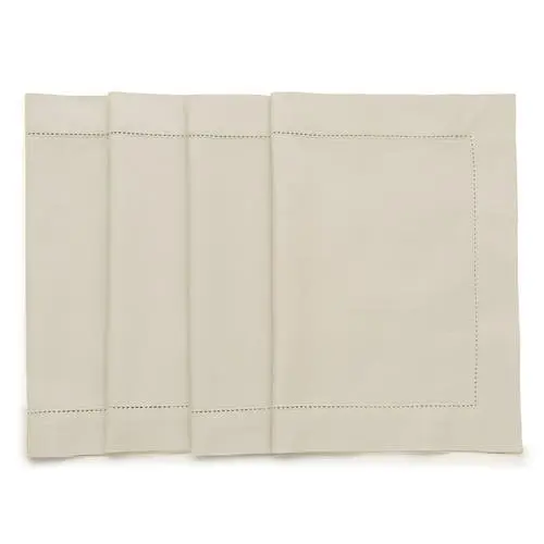 SOLINO HOME Cotton Hemstitch Placemats Set Of 4, 14 X 19 Inch For Dining Table - Linen