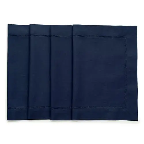 Solino Home Cotton Hemstitch Placemats Set Of 4, 14 X 19 Inch For Dining Table - Navy