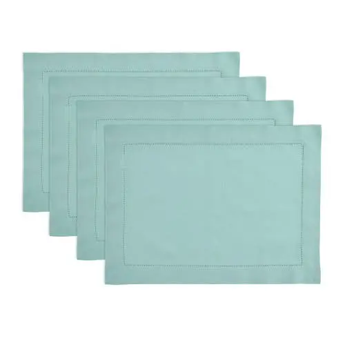 SOLINO HOME Cotton Linen Hemstitch Placemats - Pastel Turquoise