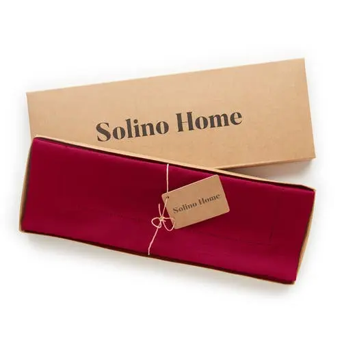 Solino Home Cotton Hemstitch Placemats Set Of 4, 14 X 19 Inch For Dining Table - Red