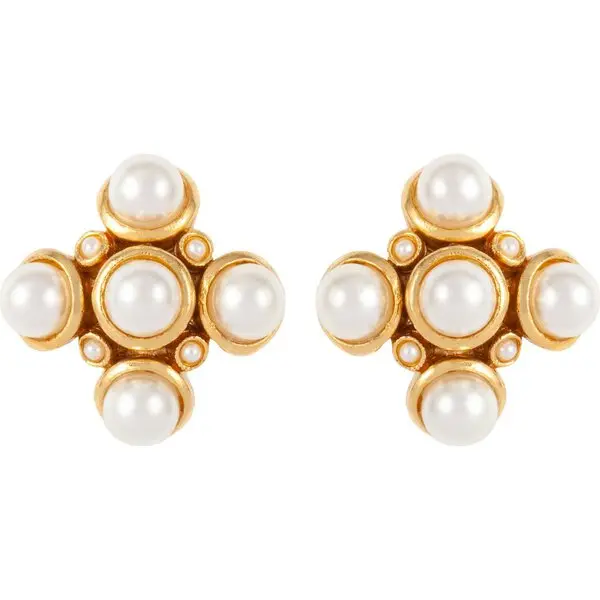 SUSAN CAPLAN Vintage Renaissance Revival Faux Pearl Earrings - Clip-on