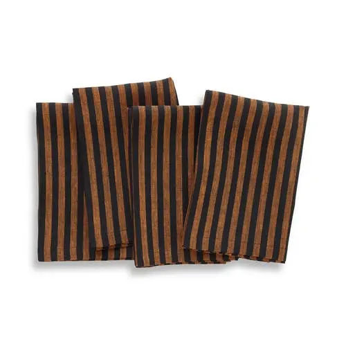 SOLINO HOME Linen Dinner Napkinsamalfi Stripe - Pumpkin And Black