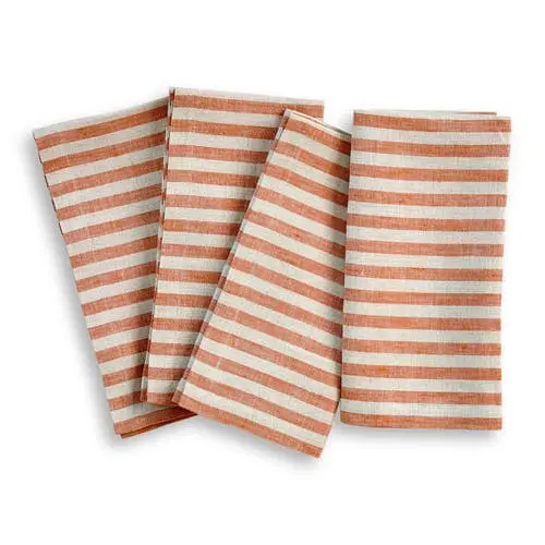 SOLINO HOME Linen Dinner Napkinsamalfi Stripe - Pumpkin And Natural
