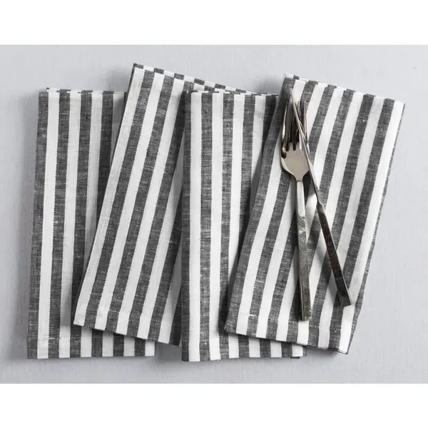 SOLINO HOME Linen Dinner Napkinsamalfi Stripe - Black And White