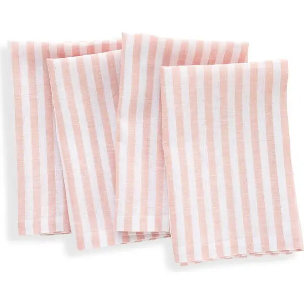 SOLINO HOME Linen Dinner Napkinsamalfi Stripe - Coral And White