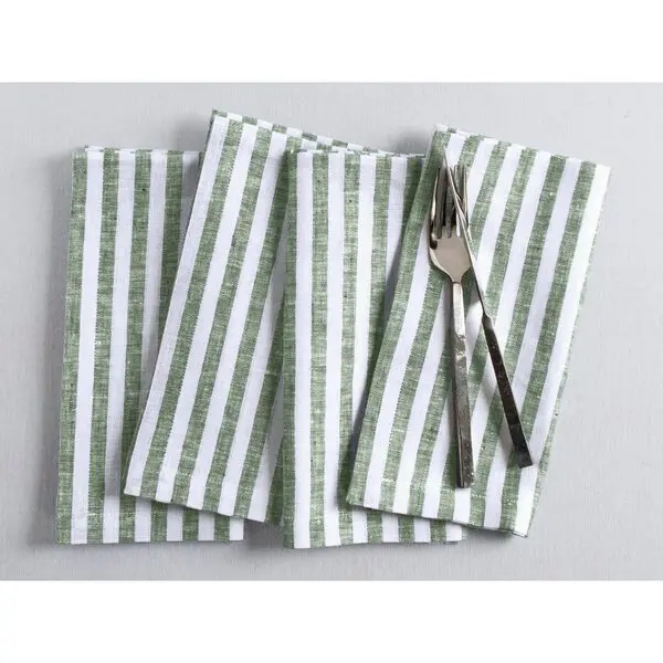 SOLINO HOME Linen Dinner Napkinsamalfi Stripe - Green And White
