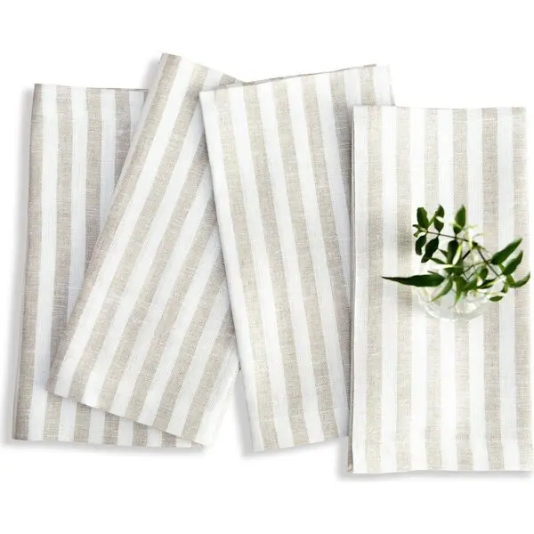 SOLINO HOME Linen Dinner Napkinsamalfi Stripe - Natural And White