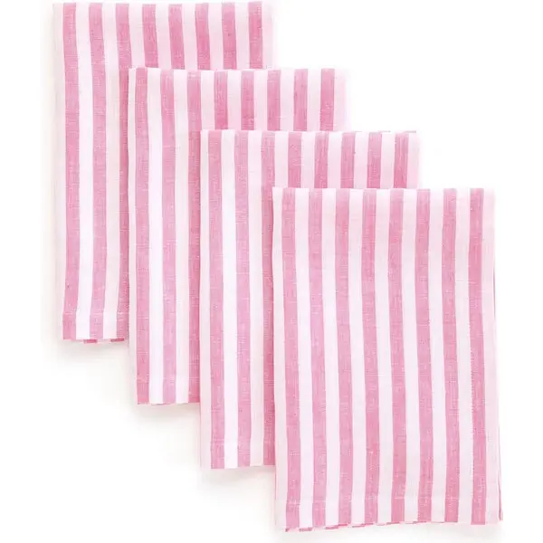SOLINO HOME Linen Dinner Napkinsamalfi Stripe - Pink And White