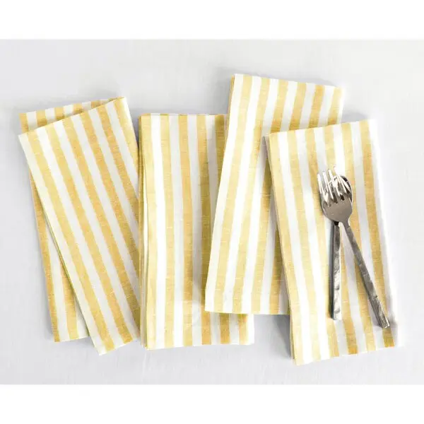 SOLINO HOME Linen Dinner Napkinsamalfi Stripe - Primrose Yellow And White