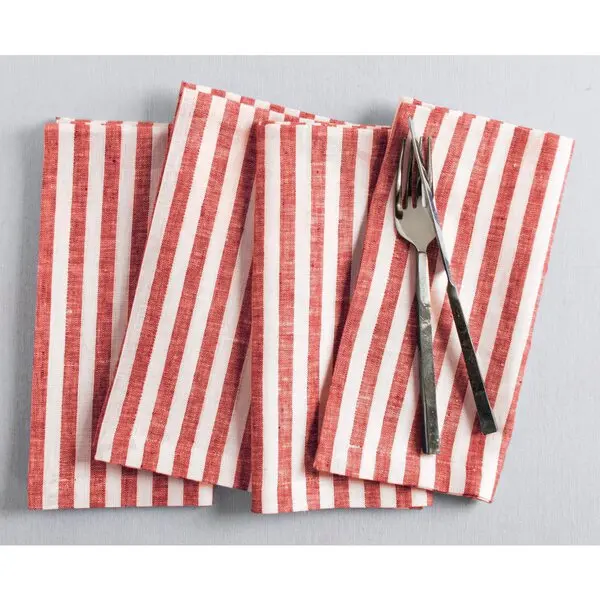 SOLINO HOME Linen Dinner Napkinsamalfi Stripe - Red And White
