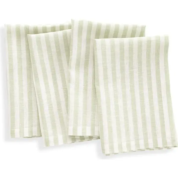 SOLINO HOME Linen Dinner Napkinsamalfi Stripe - Sage And White