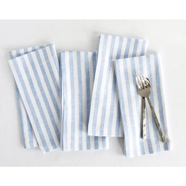 SOLINO HOME Linen Dinner Napkinsamalfi Stripe - Sky Blue And White