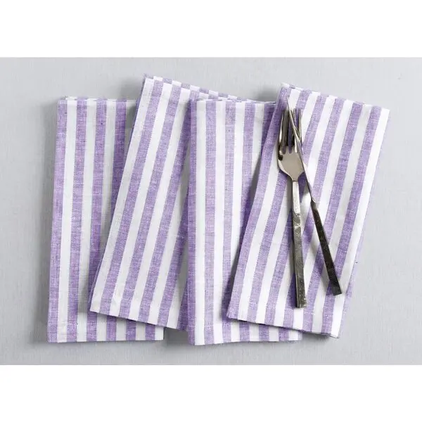 SOLINO HOME Linen Dinner Napkinsamalfi Stripe - Violet And White