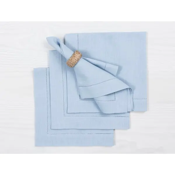 SOLINO HOME Linen Dinner Napkinsclassic Hemstitch - Sky Blue