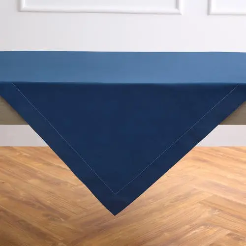 Solino Home Cotton Hemstitch Table Throw 52 X 52 Inch For Dining Table - Lapis Blue