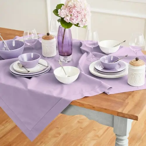 SOLINO HOME Cotton Hemstitch Table Throw 52 X 52 Inch For Dining Table - Lavender Ice