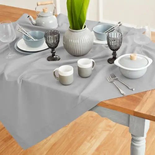 Solino Home Cotton Hemstitch Table Throw 52 X 52 Inch For Dining Table - Light Grey