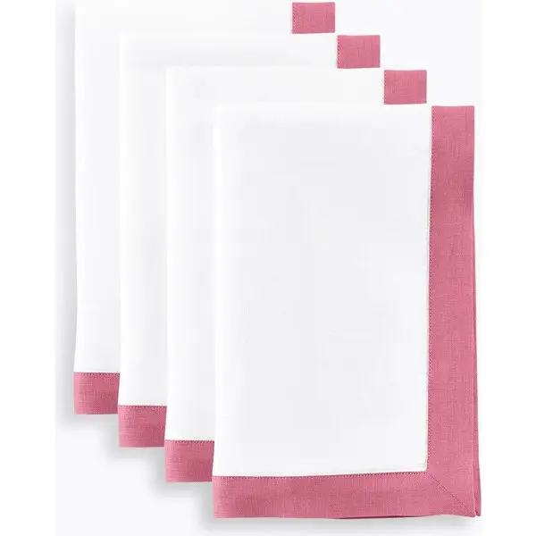 SOLINO HOME Linen Dinner Napkinsclassic - Pink Carnation And White