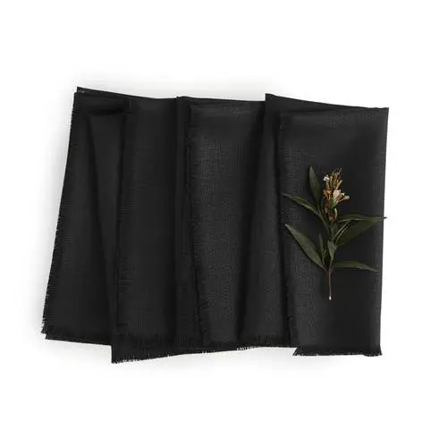 SOLINO HOME Linen Dinner Napkinsfringe - Black