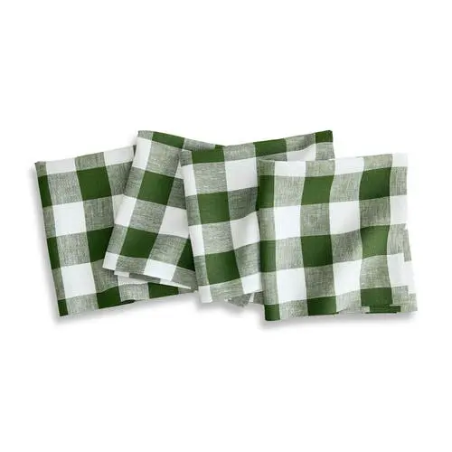 SOLINO HOME Linen Dinner Napkinsbuffalo Check - Olive And White
