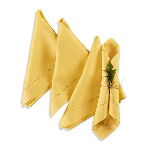 SOLINO HOME Linen Dinner Napkinsmedium Weight Hemstitch - Marigold Yellow