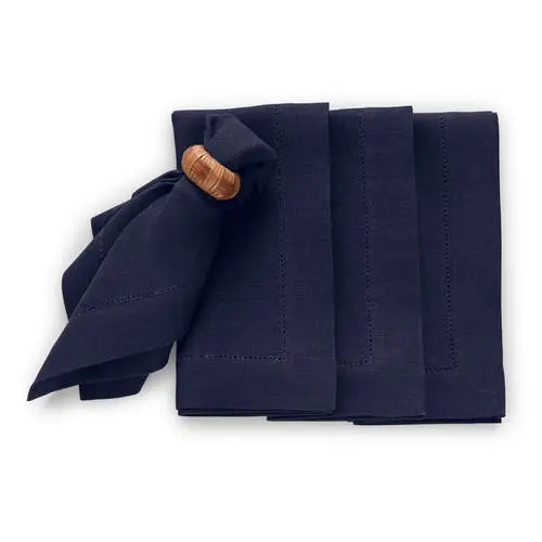 Solino Home Linen Dinner Napkins Set Of 4, 20 X 20 Inch For Dining Table - Navy