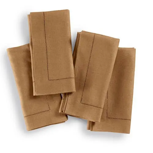 SOLINO HOME Linen Dinner Napkinsmedium Weight Hemstitch - Tobacco Brown