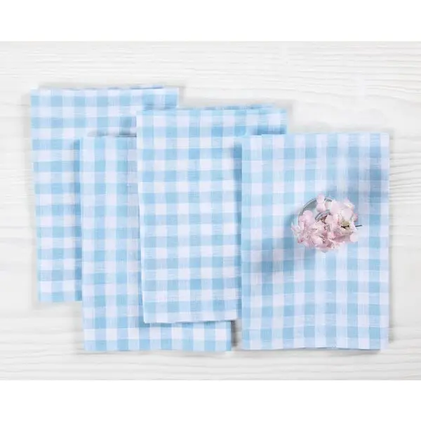 SOLINO HOME Linen Dinner Napkinsgingham Check - Blue Bell