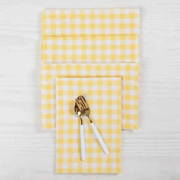 SOLINO HOME Linen Dinner Napkinsgingham Check - Marigold Yellow