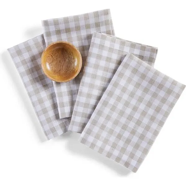 SOLINO HOME Linen Dinner Napkinsgingham Check - Natural