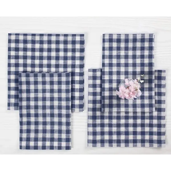 Solino Home Linen Dinner Napkins Set Of 4, 20 X 20 Inch For Dining Table - Navy