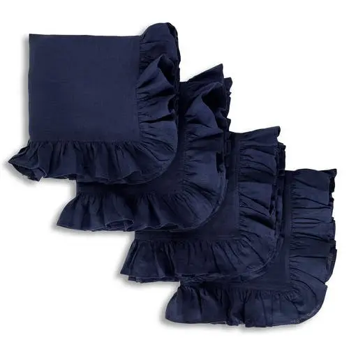SOLINO HOME Linen Dinner Napkinsgabrielle Ruffle - Navy