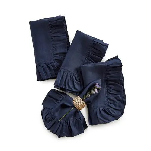 Solino Home Linen Dinner Napkins Set Of 4, 20 X 20 Inch For Dining Table - Navy