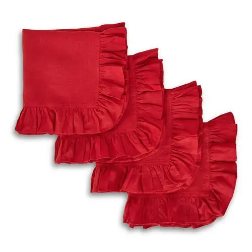 SOLINO HOME Linen Dinner Napkinsgabrielle Ruffle - Red