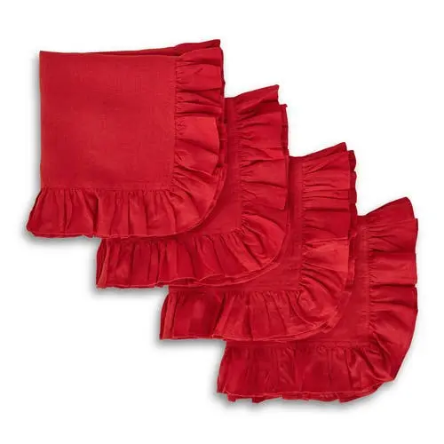 Solino Home Linen Dinner Napkins Set Of 4, 20 X 20 Inch For Dining Table - Red